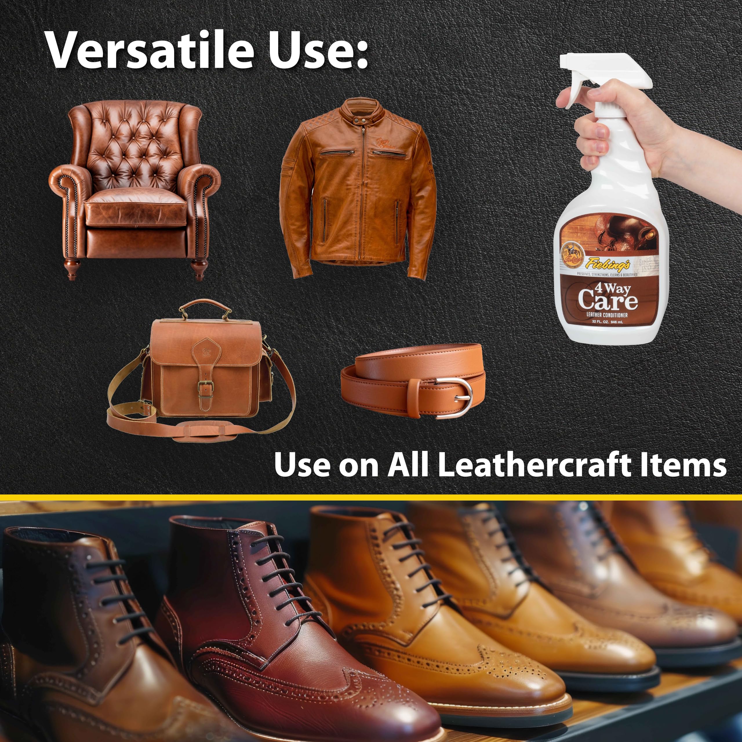 Fiebing's 4 Way Care Leather Conditioner 32oz spray for furniture, saddles, automobile upholstery, boots, shoes, handbags, etc