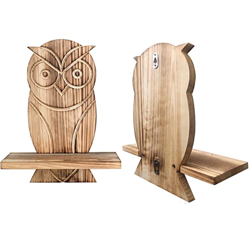 HY&GH Floating Shelves for Wall with Unique Owl Sculpture Statue Wood Hanging Shelves Plant Holder Shelf for Farmhouse Decor Living Room Decorations Wall-Mounted Display Rack