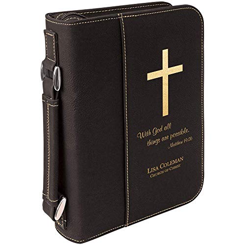 Custom Bible Cover | with God All Things are Possible |Personalized Bible Cover (Black Gold)