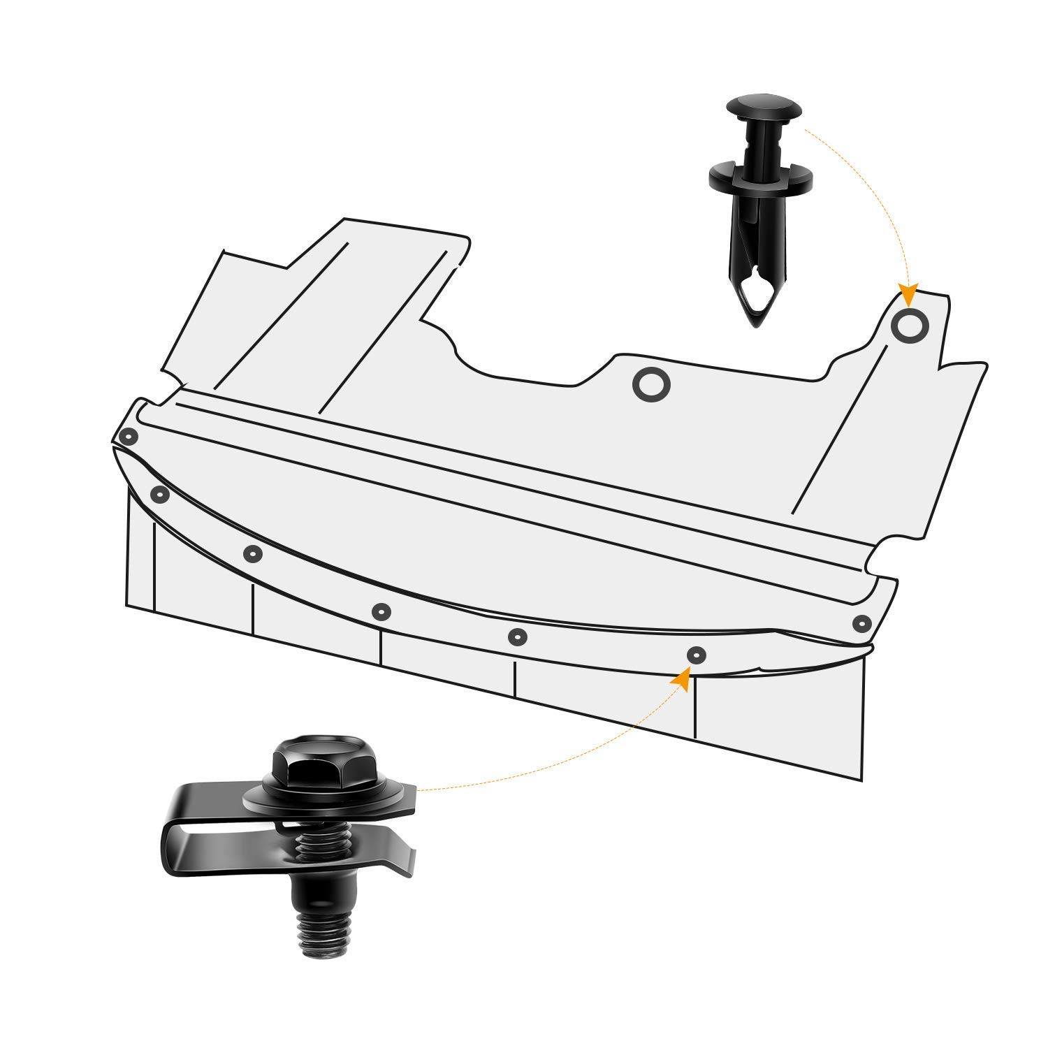 GOOACC GRC-70 35PCS Engine Under Cover Splash Shield Guard Body Bolts Bumper Fender Liner Push Retainer Fastener Rivet Clips , black