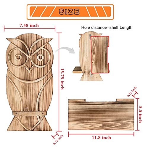 HY&GH Floating Shelves for Wall with Unique Owl Sculpture Statue Wood Hanging Shelves Plant Holder Shelf for Farmhouse Decor Living Room Decorations Wall-Mounted Display Rack