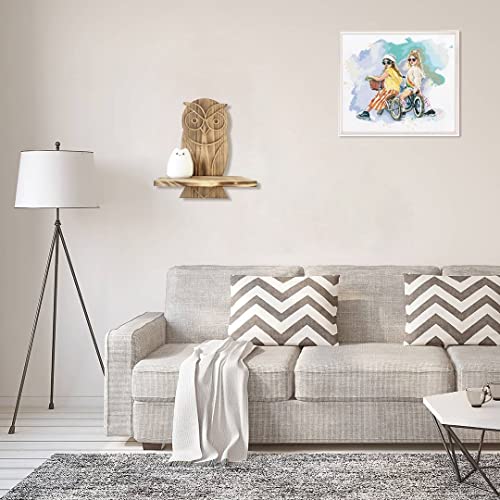 HY&GH Floating Shelves for Wall with Unique Owl Sculpture Statue Wood Hanging Shelves Plant Holder Shelf for Farmhouse Decor Living Room Decorations Wall-Mounted Display Rack