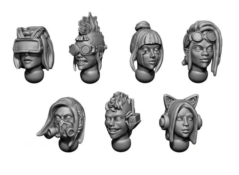 Green Stuff World for Models and Miniatures - Female Heads Cyberpunk 11417