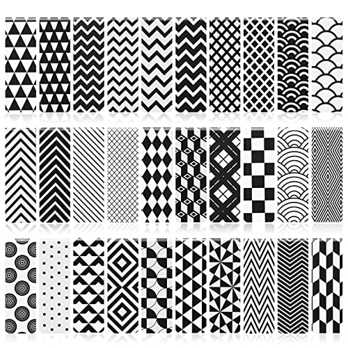 MWOOT 30Pcs Geometric Magnetic Bookmarks, Black White Magnet Page Markers Kit, Creative Magnetic Page Clips Bookmark for School Office Kids Students Book Lovers Reading Supplies (30 Styles, 6x2CM)