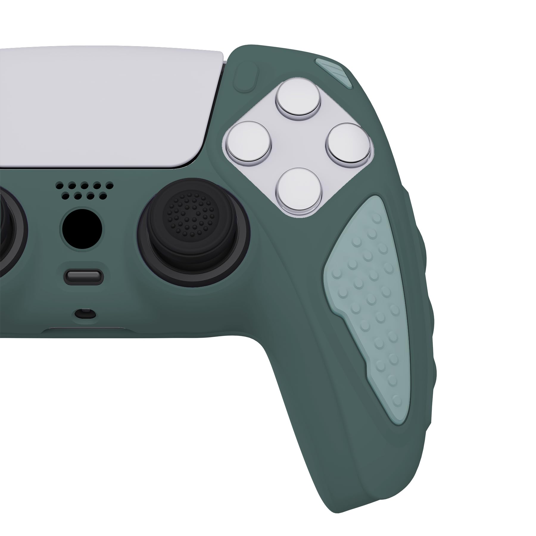PlayVital Knight Edition Templeton Gray & Jade Grey Two Tone Anti-Slip Silicone Cover Skin for ps5 Controller, Soft Rubber Case for ps5 Wireless Controller with Thumb Grip Caps