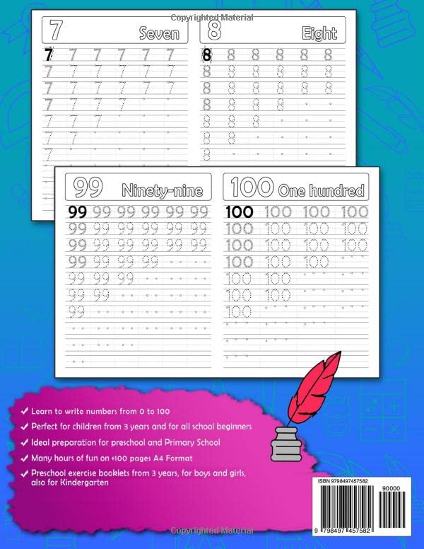 Number Tracing Book For Preschoolers 1-100: Learn To Write And Trace Numbers Workbook From 0 To 100 For Kids Ages 3-5 Year Old Learning Activities | ... & Girls (Handwriting Practice Collection)