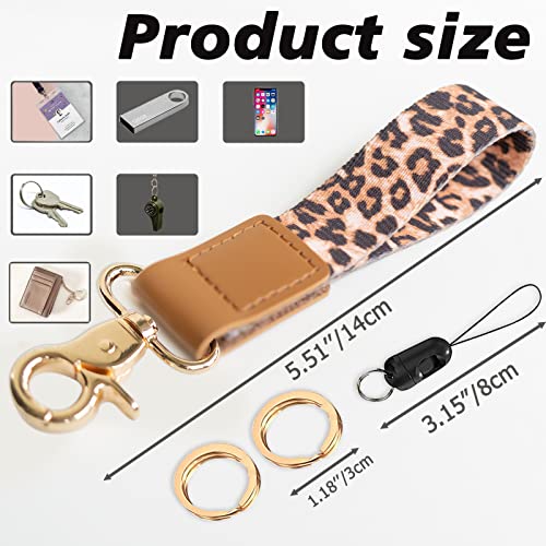 Handlein Key Ring Bracelet ,Mini Keychain Bracelet for Women,Key Rings for Keychains Holder Car ID Badges Card Wallet Phone Camera.(Leopard)