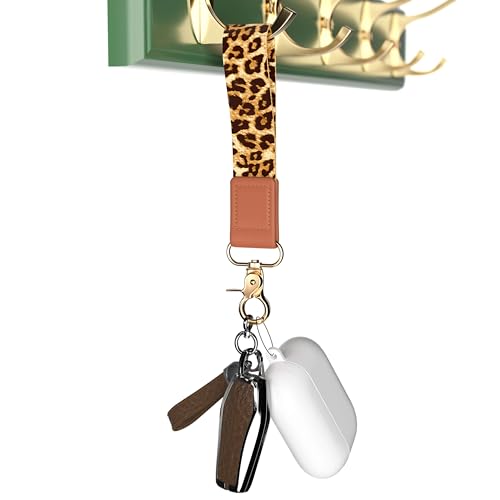 Handlein Key Ring Bracelet ๏ผMini Keychain Bracelet for Women๏ผKey Rings for Keychains Holder Car ID Badges Card Wallet Phone Camera.๏ผLeopard๏ผ