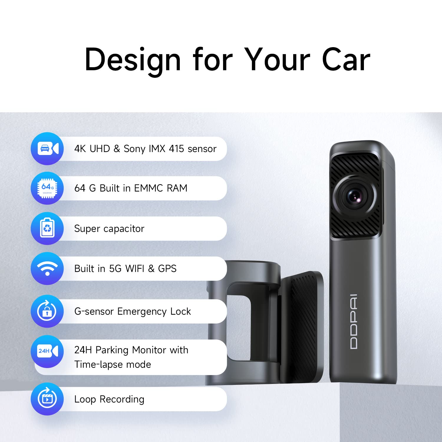 DDPAI Dash Cam 4k, 2160P Dash Camera for Cars Built in 5G WiFi GPS, Car Camera with 64G EMMC, Sony IMX415, Night Vision, WDR, G-Sensor, 24H Parking Monitor