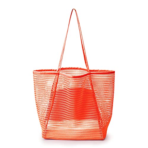 Mesh Beach Tote Womens Large Purse Shoulder Handbag Foldable Travel Satchel Hobo Bag Casual Daypack (Orange)