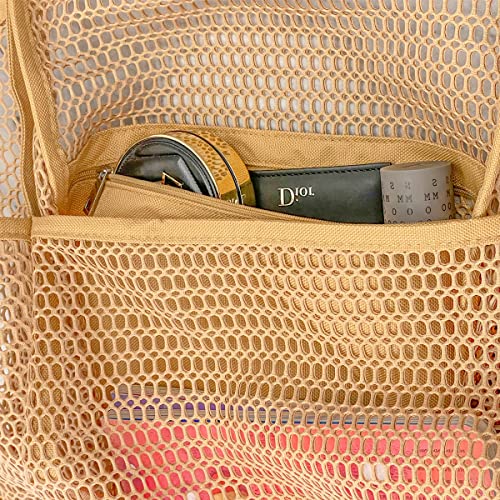 Mesh Beach Tote Womens Large Purse Shoulder Handbag Foldable Travel Satchel Hobo Bag Casual Daypack (Orange)