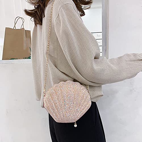 louznse Women Glitter Sequin Seashell Shoulder Bag Cross-body Chain Strap Mermaid Evening Clutch Purse Handbag for Girls