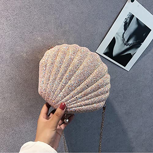 louznse Women Glitter Sequin Seashell Shoulder Bag Cross-body Chain Strap Mermaid Evening Clutch Purse Handbag for Girls