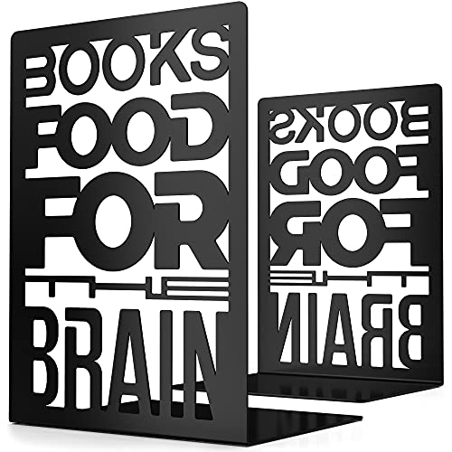 Metal Book Ends For Shelves - Trendy Black Bookends For Heavy Books With Non-Slip Pads - Unique Decorative Book Stoppers Match Home, Office, School, Library - 2 Piece Holder Set For Movies, CDs, Books