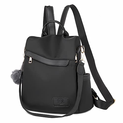 YBNGUAA 2 in 1 Women Backpack Purse, Ladies Nylon Backpack Purse Waterproof Anti-theft Rucksack, Crossbody Backpack Lightweight Shoulder Bag for Women (black)