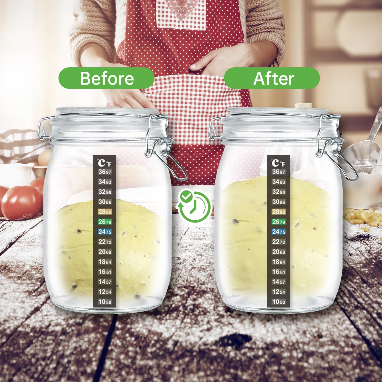 Sourdough Starter Jar Kit 2 Pack, 34 oz. Wide Mouth Sourdough Starter Kit for Sourdough Bread Baking Supplies, Reusable Glass Jars for Sour dough Starter with Thermometer, Silicone Jar Spatula, Labels