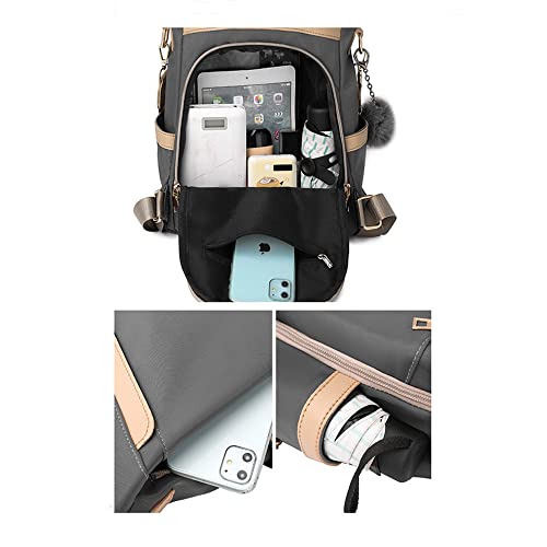 YBNGUAA 2 in 1 Women Backpack Purse, Ladies Nylon Backpack Purse Waterproof Anti-theft Rucksack, Crossbody Backpack Lightweight Shoulder Bag for Women (black)