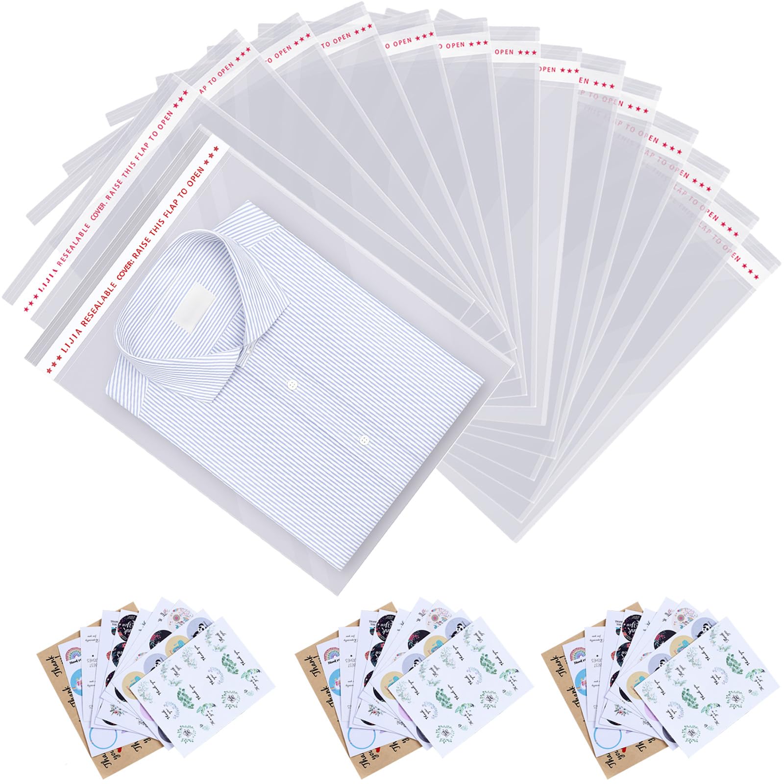 14 x 20 inches Large Resealable Cellophane Bags, 100ct Plastic Clear Self-sealing Gift Bags Self-Adhesive Sealing Plastic Cello Bags in Bulk for Gifts and Clothes, Basket Gift Bags, 100 pcs
