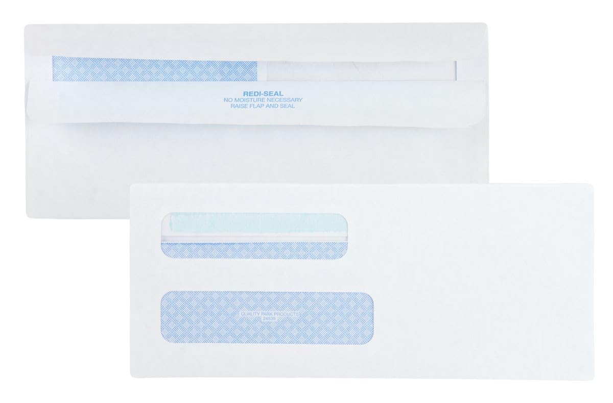 Quality Park #8 5/8 Security Envelopes, Double Window, Self Seal, Invoices/QuickBooks Statements, 3-5/8" x 8-5/8", 24 lb White, 500/Box (QUA24539)