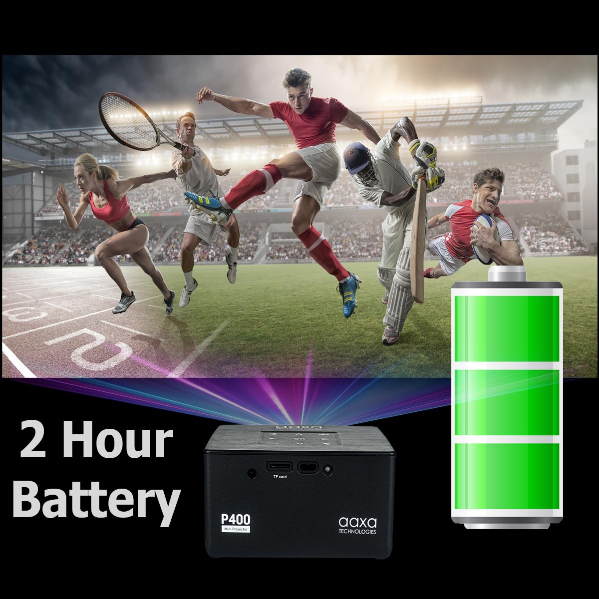 AAXA P400 Native 1080p Short Throw Mini Projector with 2 Hour Battery, Onboard Media Player, 30,000 Hours LED, HDMI/USB/microSD Inputs, LCoS LED Portable Projector for Business and Home Theater Movies
