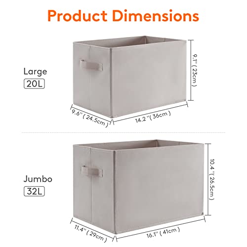 Lifewit 20L Foldable Clothes Storage Bins for Closet Collapsible Sturdy Fabric Storage Basket Cube with 2 Reinforced Dual Handles Fabric Closet Organizers, 3 Packs, Large, Light Grey