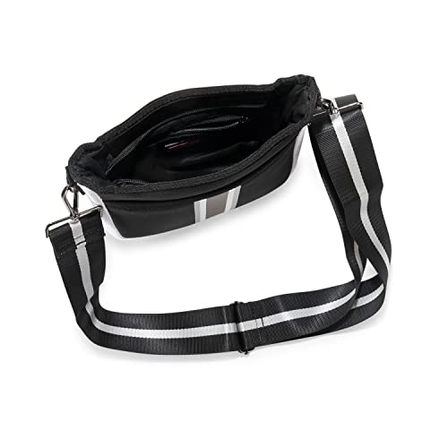 Haute Shore - Jeri Jazz Crossbody Tote, Black W/Black & Silver Stripe