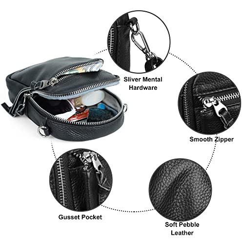 befen Small Crossbody Bag Genuine Leather Wallet purse with Cell Phone Pocket for women (Black)