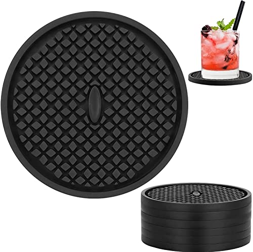 Coasters for Drinks, Silicone Coasters Set of 6, Cup Mat- Deep Tray - Non-Slip Base & Non-Stick, Heat Resistant Coasters for Prevents Furniture and Tabletop Damages