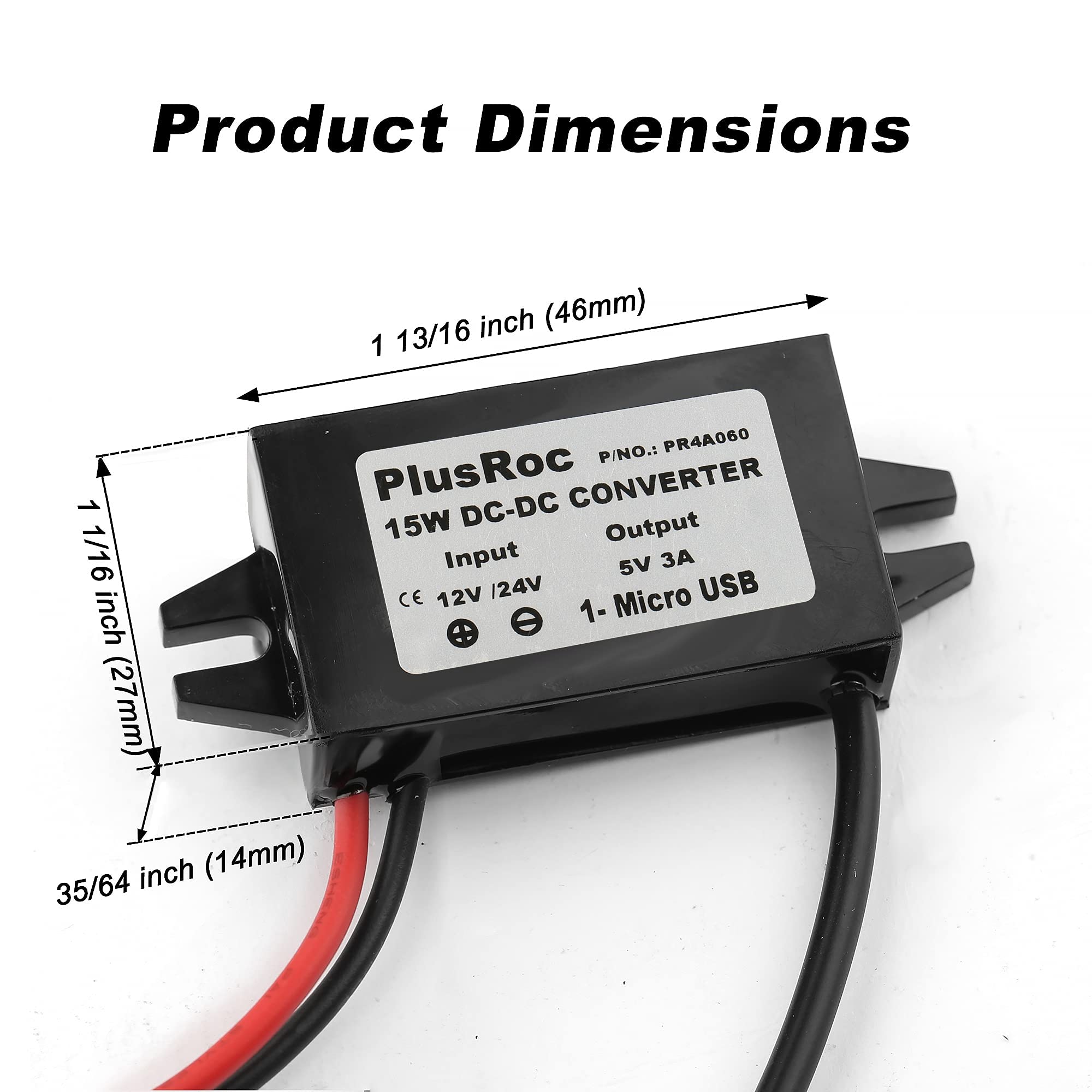 PlusRoc Waterproof 12V/24V to 5V Converter DC-DC Step Down Module Power Adapter Compatible with Ring Keypad, Cellphone, Car (Micro USB Connector)