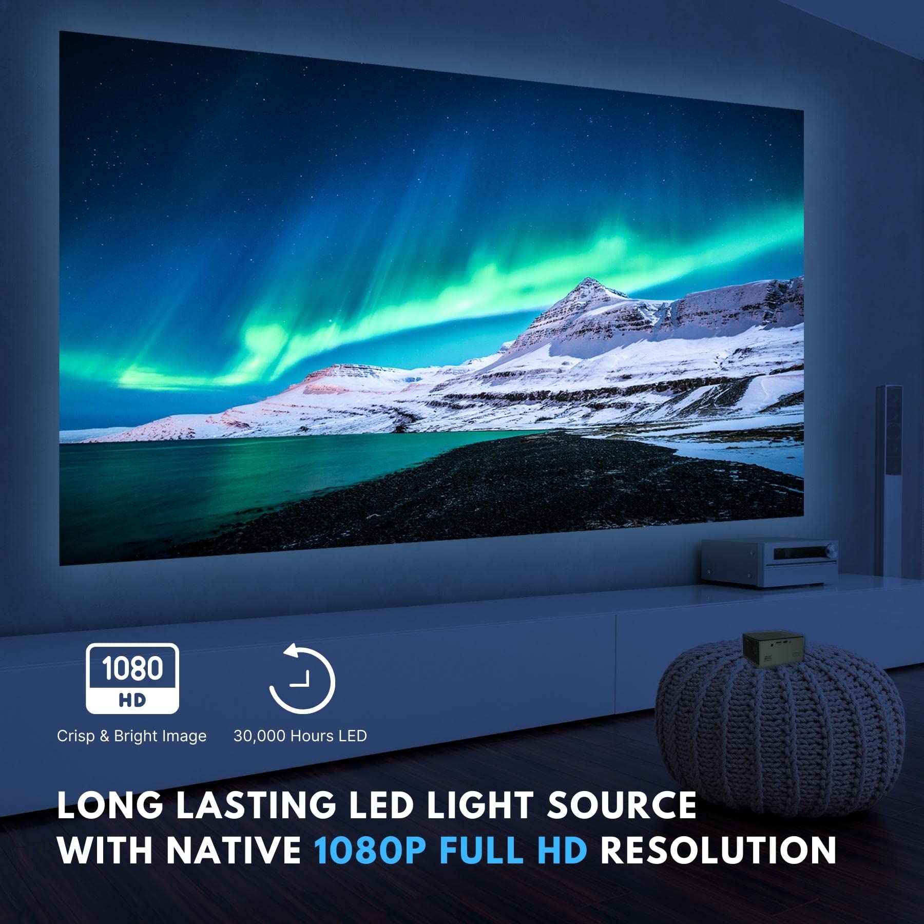 AAXA P400 Native 1080p Short Throw Mini Projector with 2 Hour Battery, Onboard Media Player, 30,000 Hours LED, HDMI/USB/microSD Inputs, LCoS LED Portable Projector for Business and Home Theater Movies