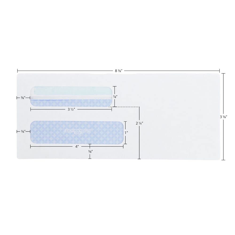Quality Park #8 5/8 Security Envelopes, Double Window, Self Seal, Invoices/QuickBooks Statements, 3-5/8" x 8-5/8", 24 lb White, 500/Box (QUA24539)