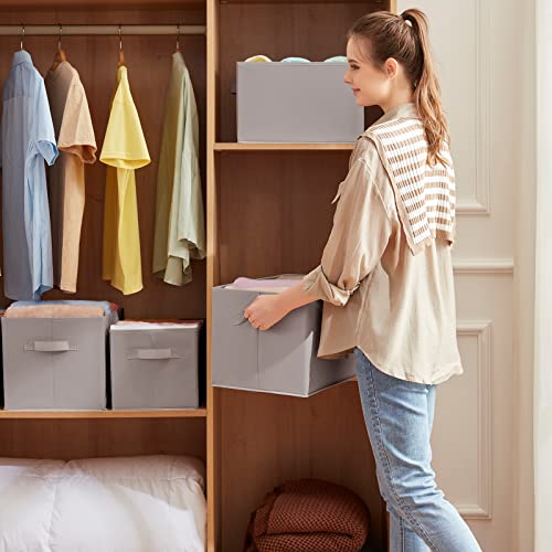 Lifewit 20L Foldable Clothes Storage Bins for Closet Collapsible Sturdy Fabric Storage Basket Cube with 2 Reinforced Dual Handles Fabric Closet Organizers, 3 Packs, Large, Light Grey