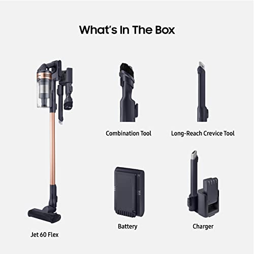SAMSUNG Jet 60 Flex Cordless Stick Vacuum Cleaner, Lightweight, Portable w/ Removable Battery, Powerful Household Cleaning for Hardwood Floors, Tile, Carpets, Area Rugs, VS15A6031R7, Rose Gold