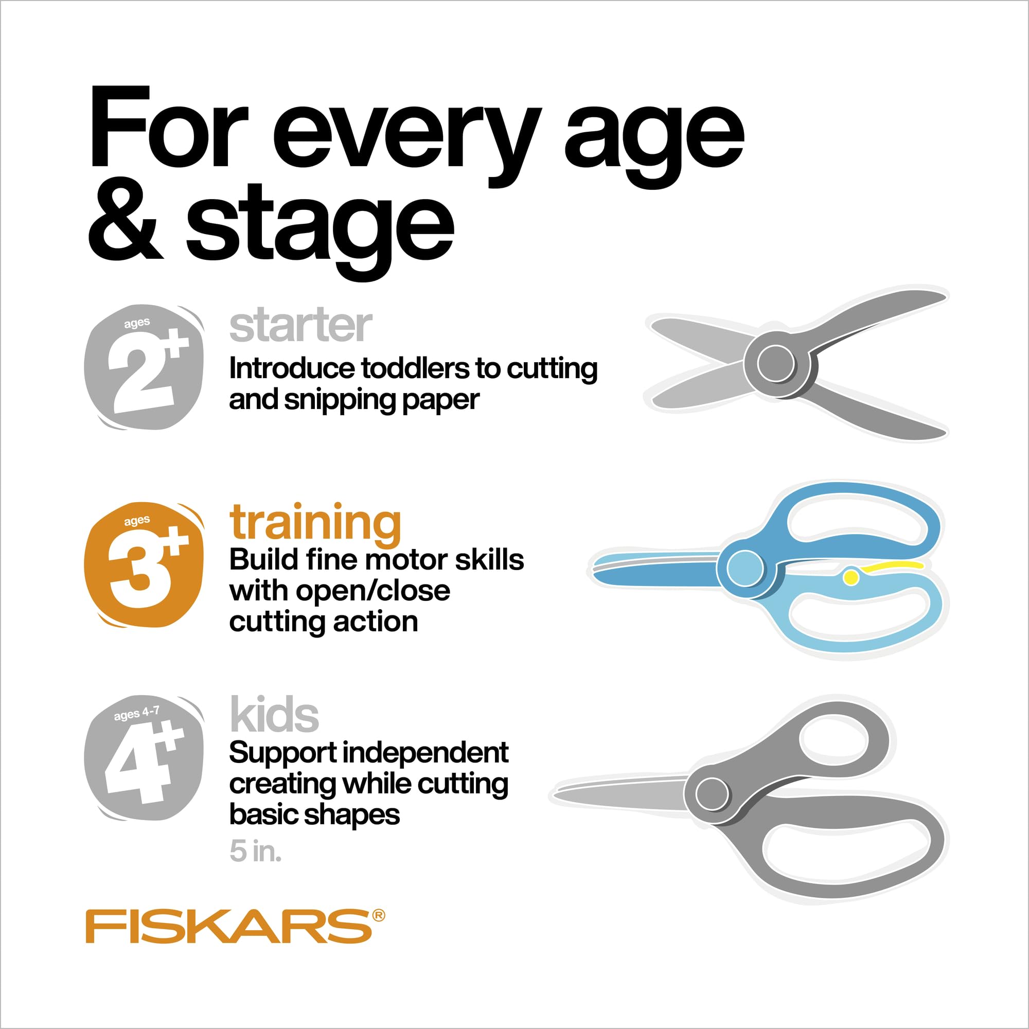 Fiskars Kids Scissors, Toddler Scissors, Safety Scissors, 6 Pack