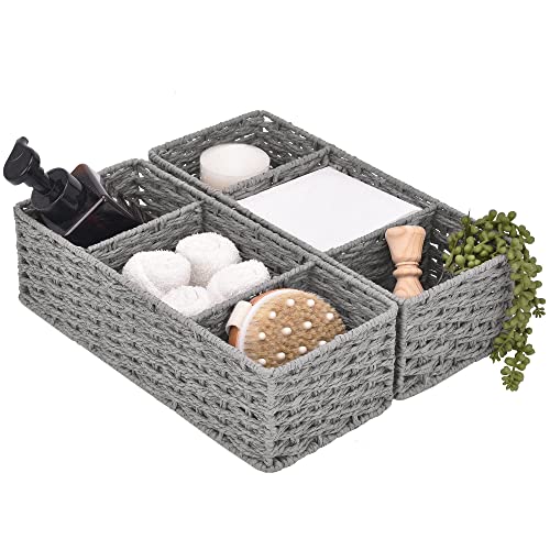 StorageWorks Rope Paper Storage Baskets Set, Gray