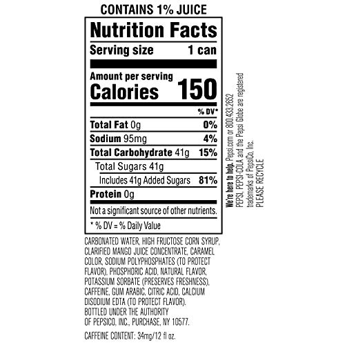 Pepsi Cola Soda Pop, Mango, 12oz Cans (12 Pack)