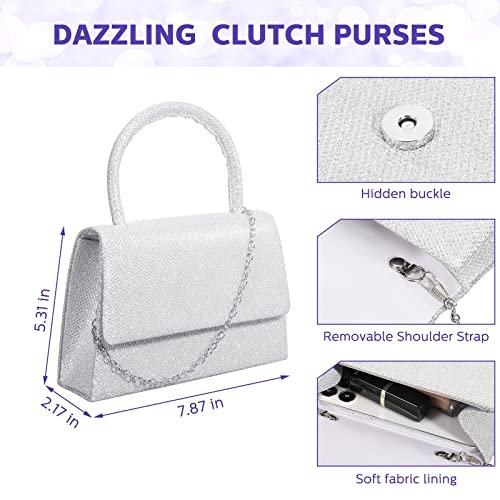 Silver Evening Bag Glitter Party Clutches Handle Women's Evening Handbags Small Bride Wedding Purses for Women Crossbody Cocktail Prom Handbags
