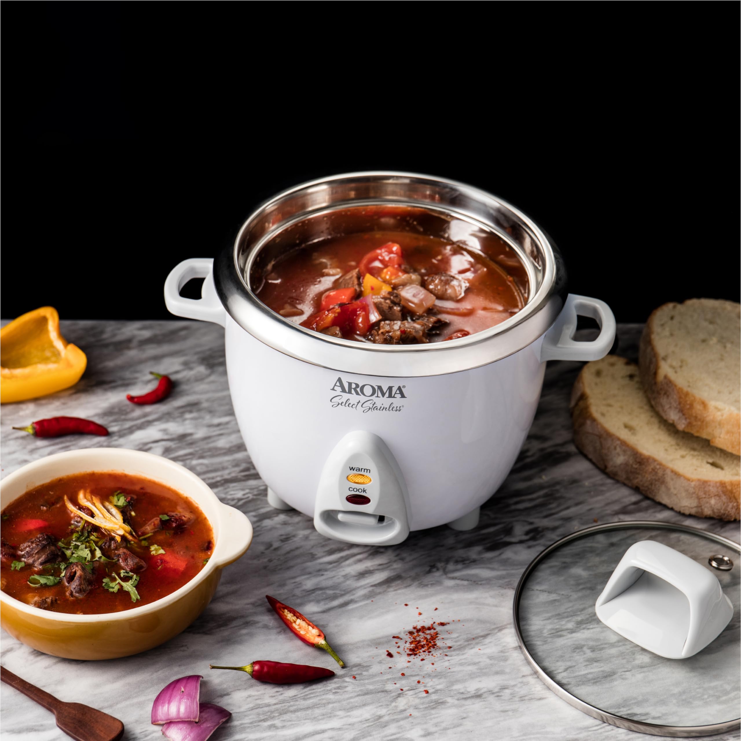 Aroma Housewares Select Stainless Rice Cooker & Warmer with Uncoated Inner Pot, 6-Cup(cooked) / 1.4Qt, ARC-753SG, White