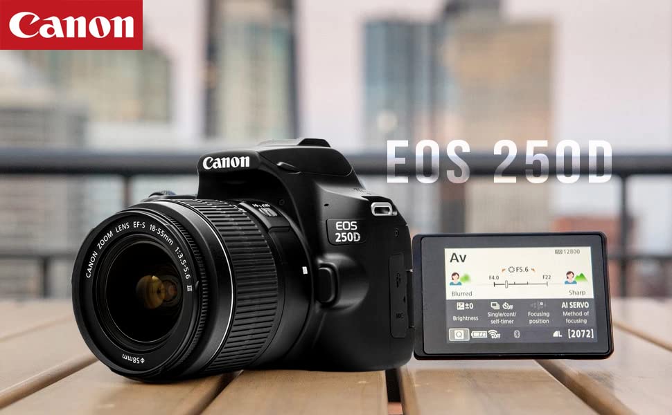 Canon EOS 250D / Rebel SL3 DSLR Camera with 18-55mm Lens (Black), Creative Filter Set, EOS Camera Bag, Sandisk Ultra 64GB Card, 6AVE Electronics Cleaning Set, and More (Renewed)