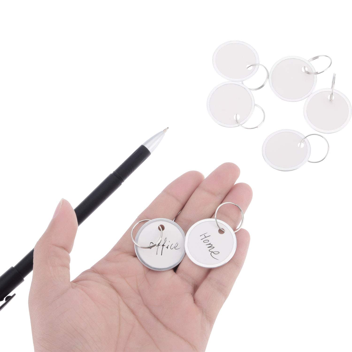 100 Pieces Metal Rimmed Key Tags Round Paper Tags with Split Rings (31mm)
