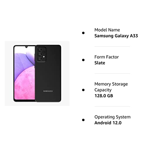 Samsung Galaxy A33 5G (SM-A336M/DS),128GB 6GB RAM, Factory Unlocked GSM, International Version (128GB SD Card Bundle) - No Warranty - (Awesome Black)