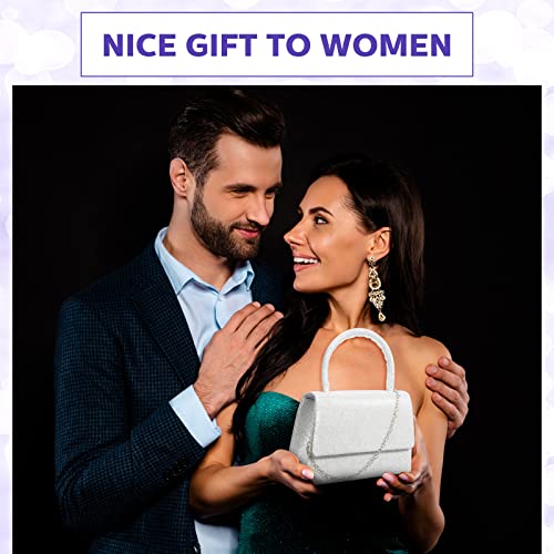 Silver Evening Bag Glitter Party Clutches Handle Women's Evening Handbags Small Bride Wedding Purses for Women Crossbody Cocktail Prom Handbags