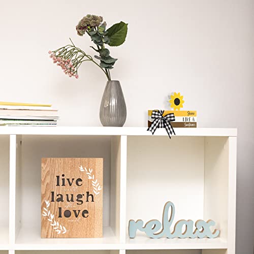 Queekay Tiered Tray Decor, Decorative Fake Book Decor Rustic Wooden Fake Old Books Home Mantle Decor for Spring Summer Fall Table Shelf Mantle Decorations(Sunflower)