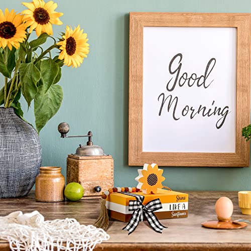 Queekay Tiered Tray Decor, Decorative Fake Book Decor Rustic Wooden Fake Old Books Home Mantle Decor for Spring Summer Fall Table Shelf Mantle Decorations(Sunflower)
