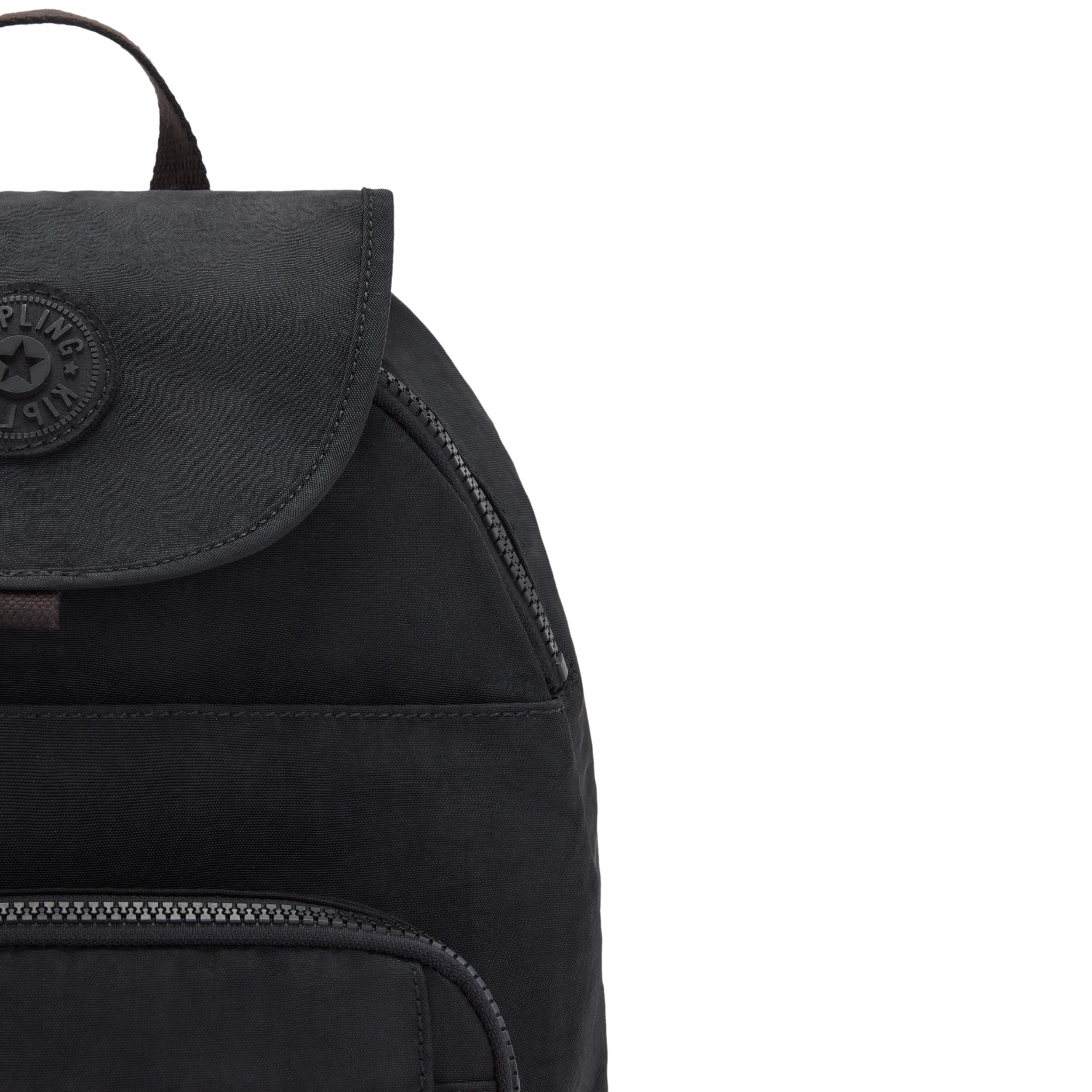 Kipling Girls' Women's Queenie, Adjustable Backpack Straps, Monkey Keychain, Key Clasp, Top Carry Handle, Black Tonal, 10" L x 13.25" H x 6.25" D