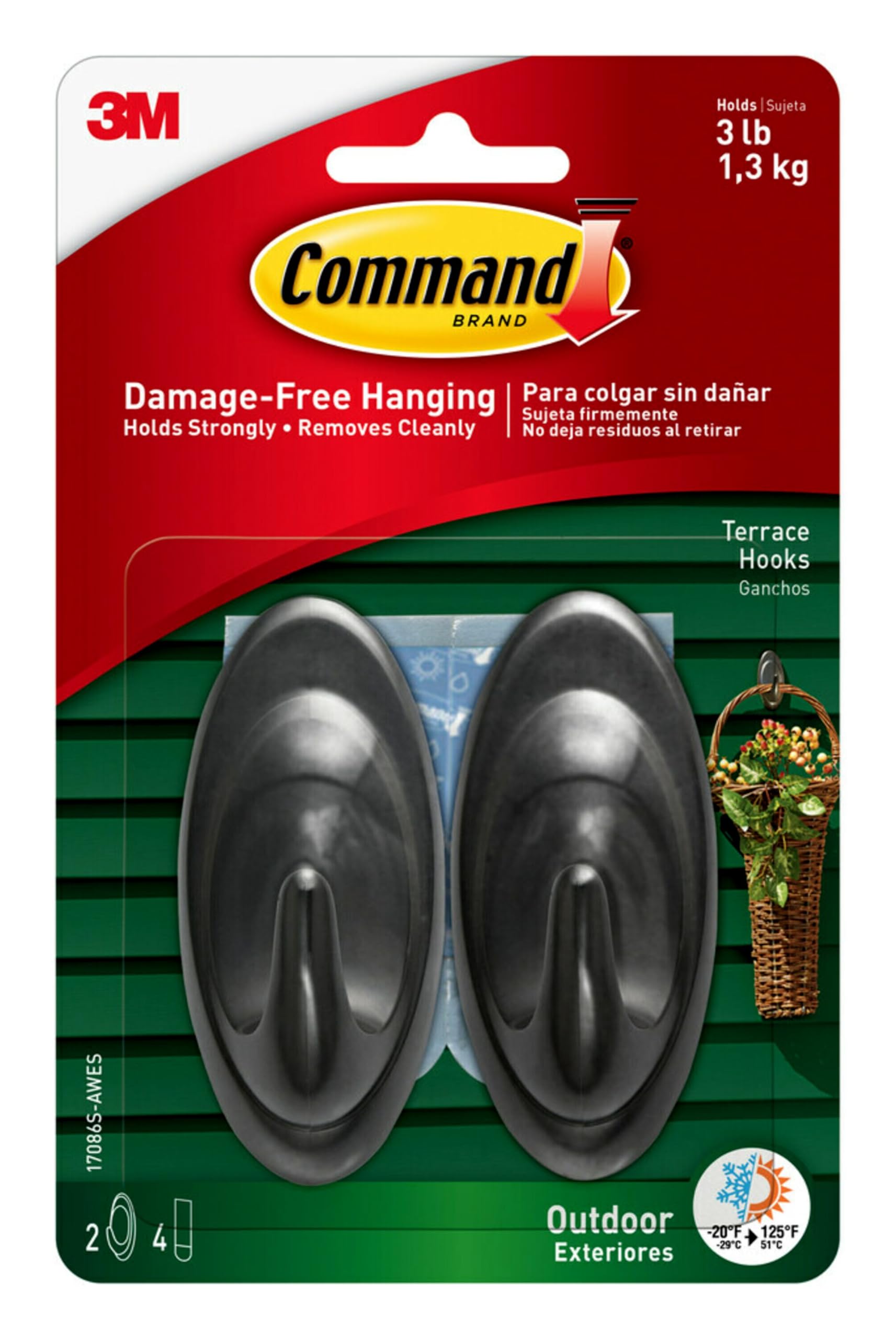 Command 17086S-AW-E Outdoor Terrace, Medium, Slate, 2-Hooks (17086S-AWES), 0, 2 Count