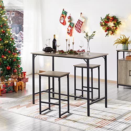 Yaheetech 3 Piece Bar Table Set, 47.5β Industrial Dining Table Set, Counter Height Table with Bar Stools Set of 2, Kitchen Breakfast Table and Chairs for Dining Room, Living Room, Apartment