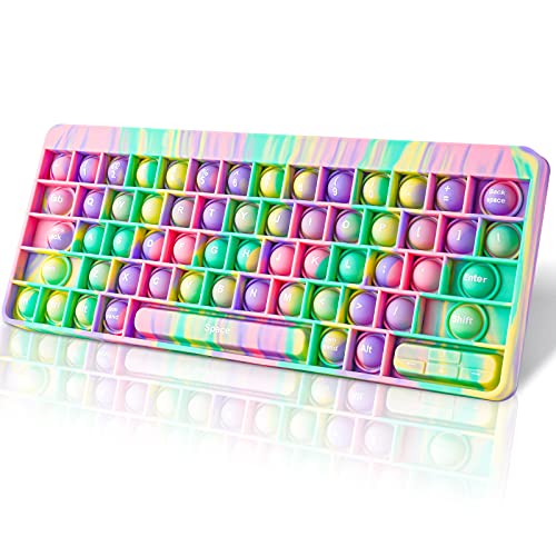 NiToy Silicone Keyboard Push Pop Fidget Sensory Toy Multicolor Large Size Typing Learning Squeeze Hand Fidget Stress Reducer Anxiety Relief Bubble Popper for Kids & Adults (Macaron Tie-Dye)