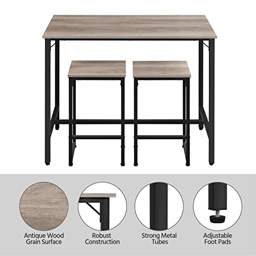 Yaheetech 3 Piece Bar Table Set, 47.5β Industrial Dining Table Set, Counter Height Table with Bar Stools Set of 2, Kitchen Breakfast Table and Chairs for Dining Room, Living Room, Apartment