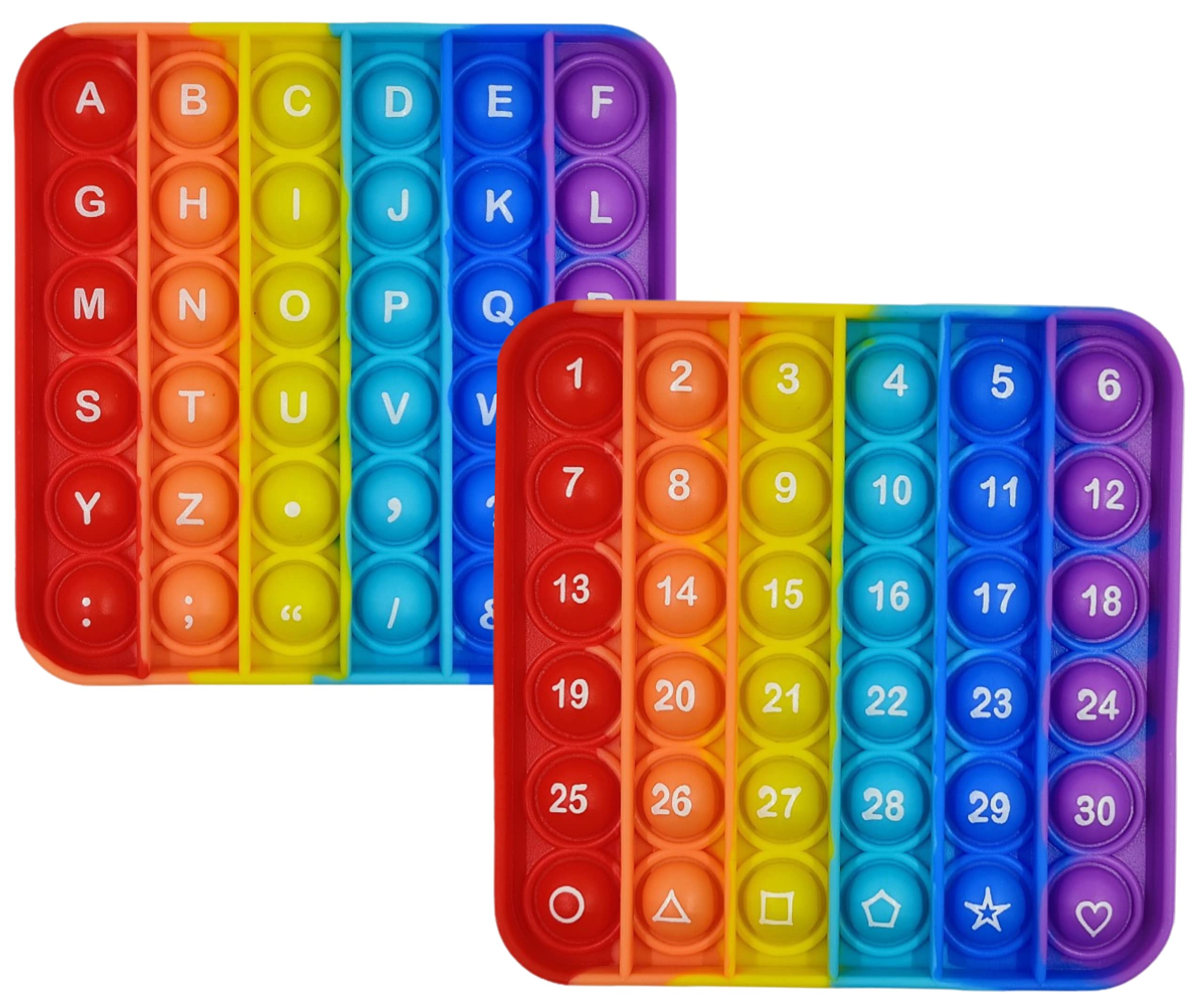 Sensory Pop Toy | Learn Alphabets Letters, Numbers, Colors, Shapes | Great for Special Needs Learning | Fun Colorful Design | Non-Toxic Washable Hygienic Silicone | 2 Pack